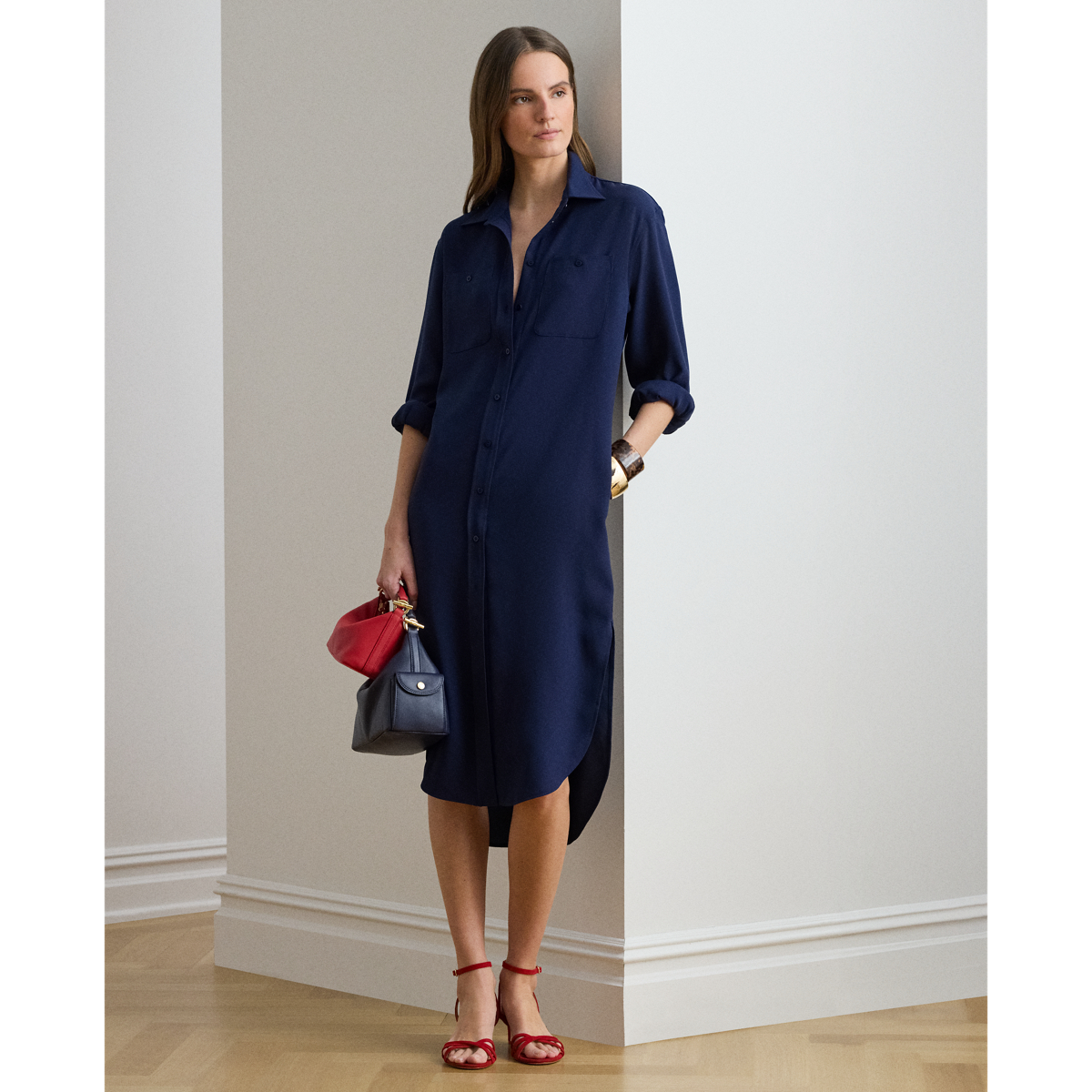 RALPH LAUREN Ralph Lauren Double-Faced Georgette Shirtdress